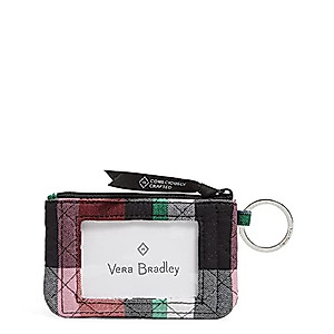 Vera Bradley Women's Cotton Zip ID Case Wallet, Ribbons Plaid - Recycled Cotton, One Size