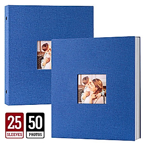 Lanpn Photo Album 11x14, Linen Hard Cover Acid Free Slip Slide in Photo Albums Sleeves Holds 50 Top Load Vertical Only 11x14 Pictures (Blue)