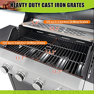 4-Burners Propane Gas BBQ Grill with Side Burner and Thermometer, Cart Style Outdoor Stainless Steel Cooking Barbecue Propane Grill for Backyard Barbecue Camping