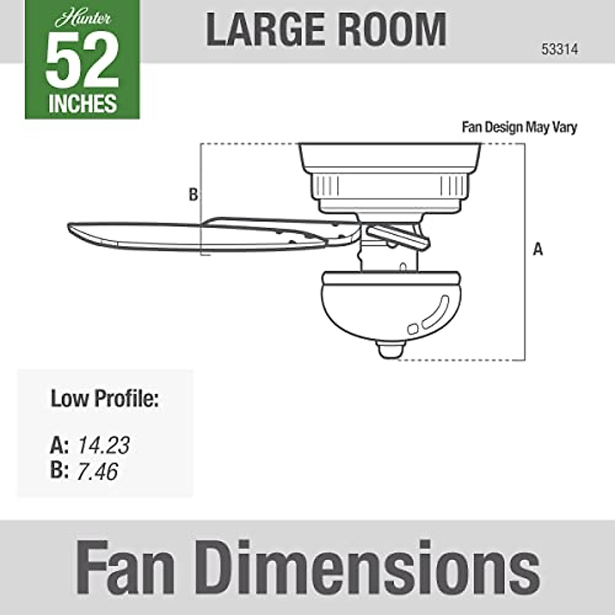 Hunter Fan Company, 53314, 52 inch Newsome Premier Bronze Low Profile Ceiling Fan with LED Light Kit and Pull Chain