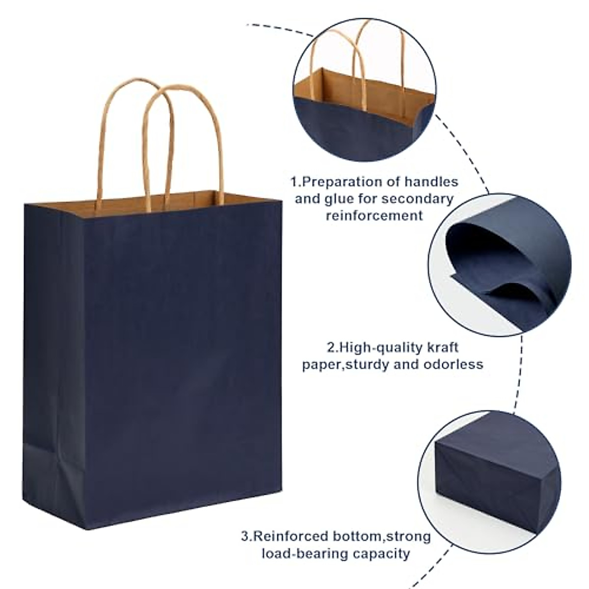 Moretoes 110pcs Dark Blue Gift Bags with Handles, 8x4x10 Inch Medium Size, Paper Bags for Small Business, Shopping Bags, Retail Bags, Party Bags, Favor Bags (Royal Blue)