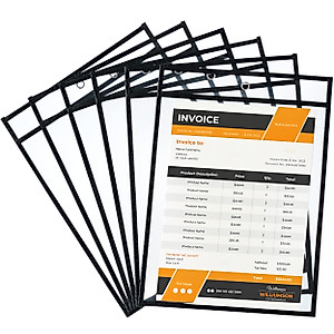 Mr. Pen- Dry Erase Pockets, 6 Pack, 10.2 x 14 Inches, Black, Reusable Plastic Sleeves for Paper, Clear Shop Ticket Holders, Dry Erase Pocket Sleeves, Dry Erase Sleeves, Clear Document Sleeves