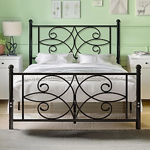 VECELO Full Size Bed Frame with Headboard, Heavy-Duty Platform with Metal Support Slats, Strong Mattress Foundation, No Box Spring Needed, Matte Black