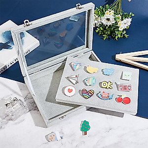 OLYCRAFT 8x11inch Pin Display Case Pin Collection Display Box Wooden Badge Storage Showcase with Velvet Cover and Iron Latch Lock Silver Clear Display Holder Board Frame for Flower Pictures Medals