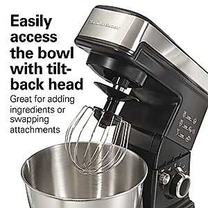 Hamilton Beach 6 Speed Electric Stand Mixer with Stainless Steel 3.5 Quart Bowl, Planetary Mixing, Tilt-Up Head (63326), 300W Motor, Grey and Chrome