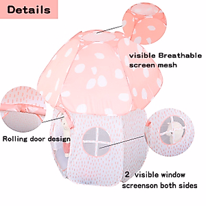 Play Tent for Kids Pop Up Tent Indoor Outdoor Boys and Girls Playhouse with Exquisite Design for Imaginative Mushroom Tent by CRAWLBO Patented(Pink/Large)