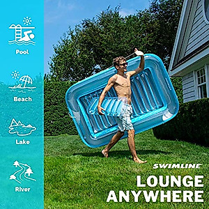 SWIMLINE Original Suntan Tub Classic Edition Inflatable Floating Lounger Blue | Personal Tanning Pool Hybrid Lounge | Comfort Pillow | Fill with Water | for Kids & Adults | Reflective Tanning Design