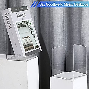 Eaasty 12 Pcs/ 6 Pairs Book Ends Clear Acrylic Bookends for Shelves Heavy Duty Book End Desktop Organizer Bookshelf L Shaped Dividers Book Stopper for School Office Home Library Book File Movies CD