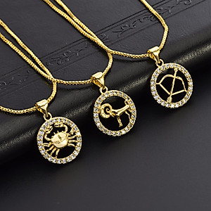 CharmJewelry 12 Constellation 18K Pendant Twelve zodiac logo gold jewelry Original Female 18K Light Luxury Fairy wind box Zai chain Zircon rhinestone pendant souvenir gift(Taurus)