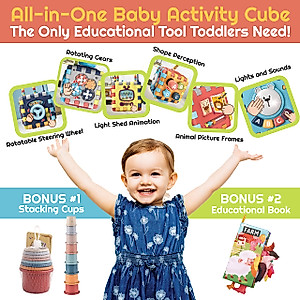 Baby Activity Cube with Lights and Music 6 in 1 Interactive Shapes, Letters, and Colors, Early Learning and Educational Toys for 1, 2 Years Old Multipurpose Educational, Toddler, First Birthday Gift