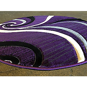 Contempo Modern Round Area Rug Swirl Purple Grey & Black Design 344 (7 feet 3 inches X7 feet 3 inches Round)