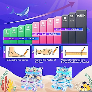 Mermaid Kids Roller Skates Adjustable Roller Skates with Light Up Wheels for Kids, Beginner, Girls, Boys Outdoor Roller Skating for Toddlers, Skating Shoes for Ages 3-12