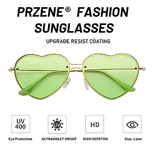Przene Green Heart Sunglasses For Women Metal Frame Fashion Lovely Sunglasses 100% UV Protection. (Standard, Green)