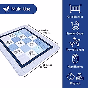 Christian Baby Gift for Boy, Soft Blue Cotton Quilt Embroidered with 9 Bible Verses for Baby Shower, Baptism, Dedication, Grandson, Godson, Etc.