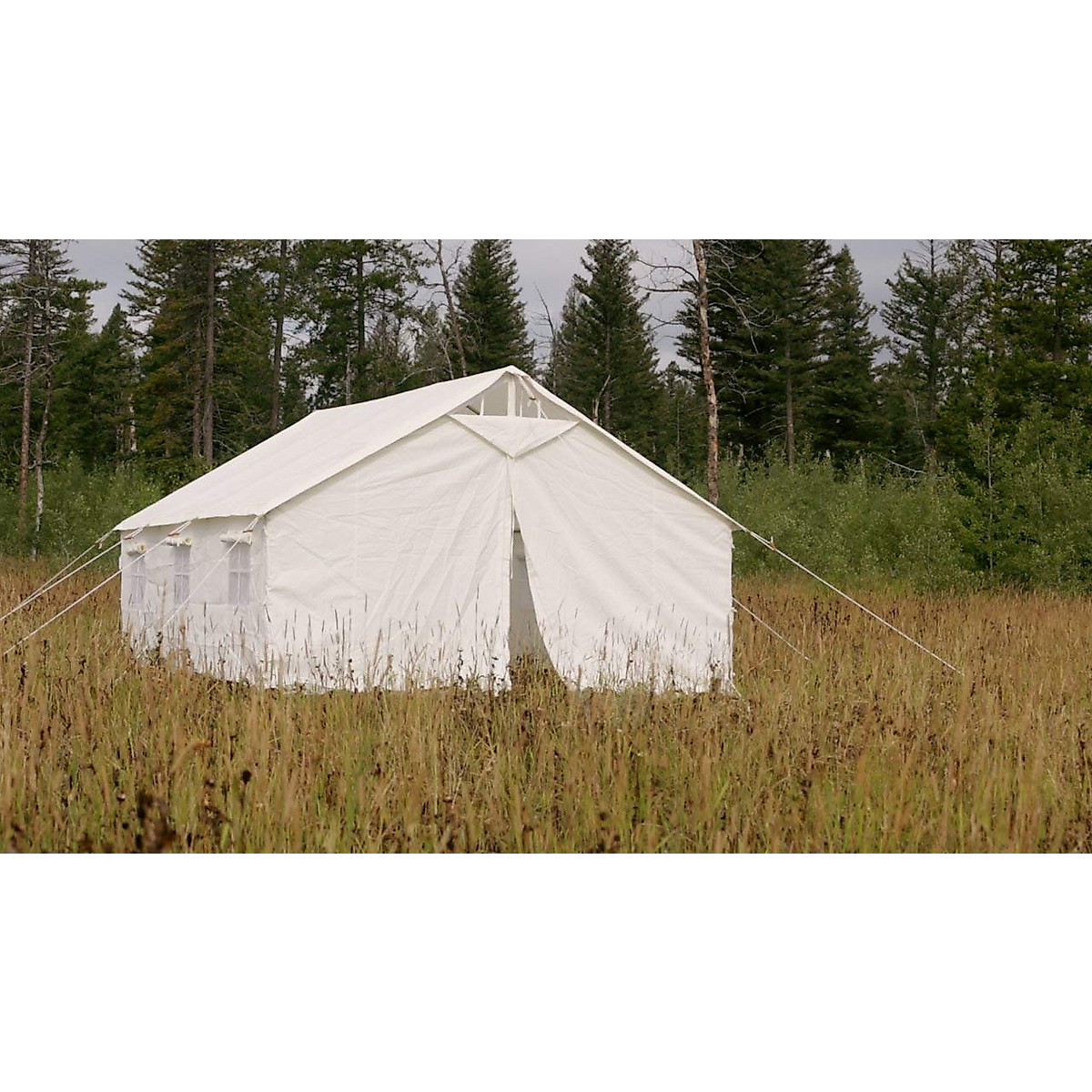 Elk Mountain Tents Outdoor Large Canvas Waterproof Wall Tent and Angle Kit with Screened Windows, Stove Pip Jack for 8 Person Tent - 13x16 - with Front Screen Door and Awning