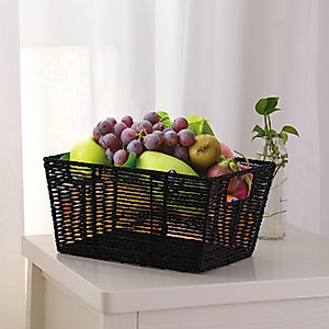 Vagusicc Wicker Baskets, Round Paper Rope Wicker Storage Basket for Shelves, Rectangular Small Wicker Baskets for Organizing & Decor, Brown, 3-Pack