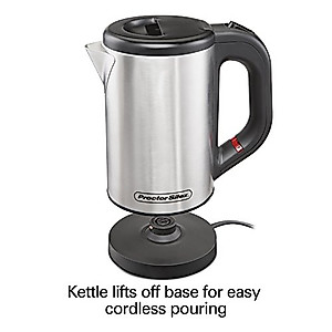 Proctor Silex Compact Electric Tea Kettle, Water Boiler & Heater. 0.5 L, Cordless, Auto-Shutoff and Boil-Dry Protection, Stainless Steel (40940)