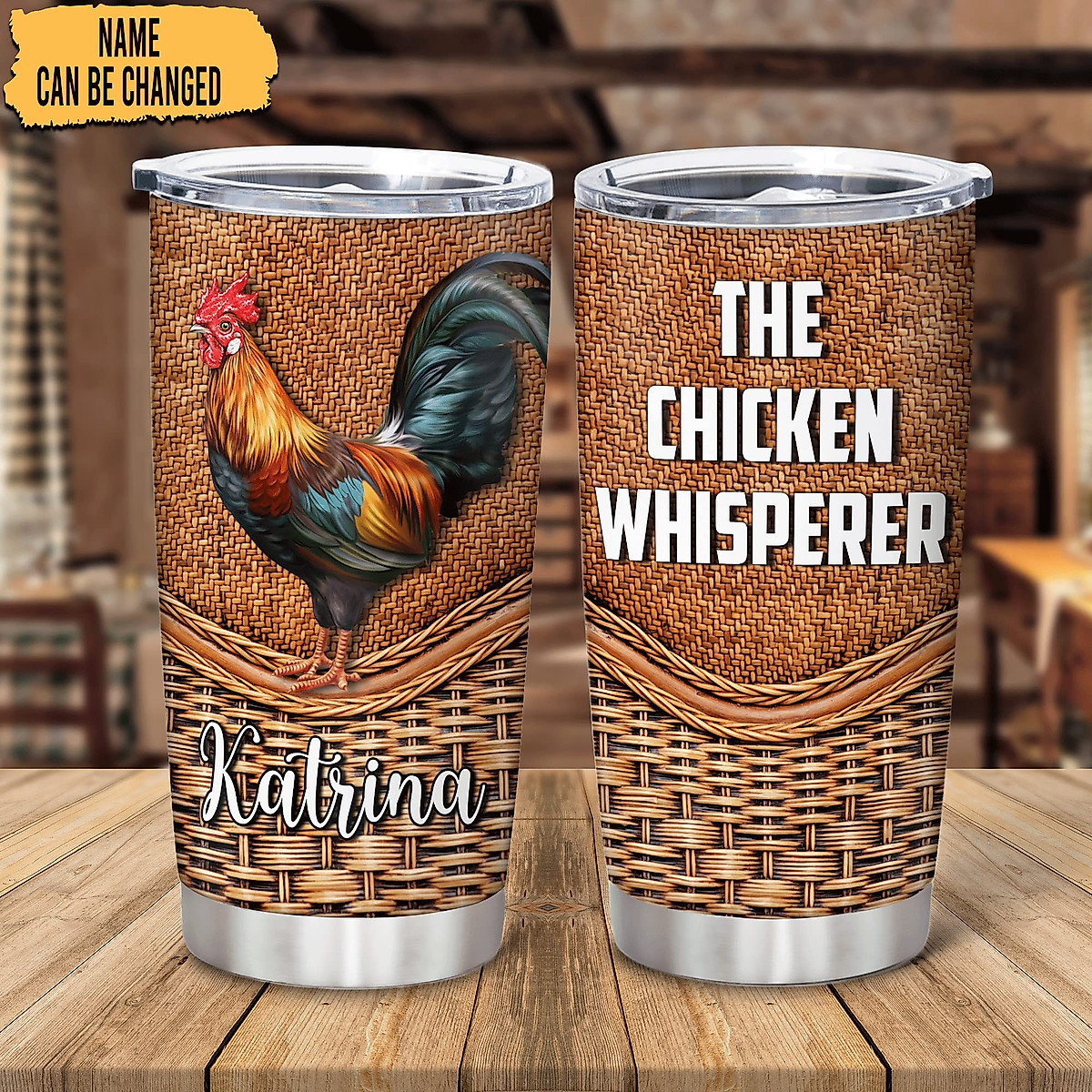 Hyturtle Personalized Chicken Tumbler Gifts for Chicken Lovers - Chicken Birthday Gifts for Women - Chicken Whisperer Tumbler - Rooster Tumbler - Custom Name 20oz Insulated Stainless Steel Tumbler