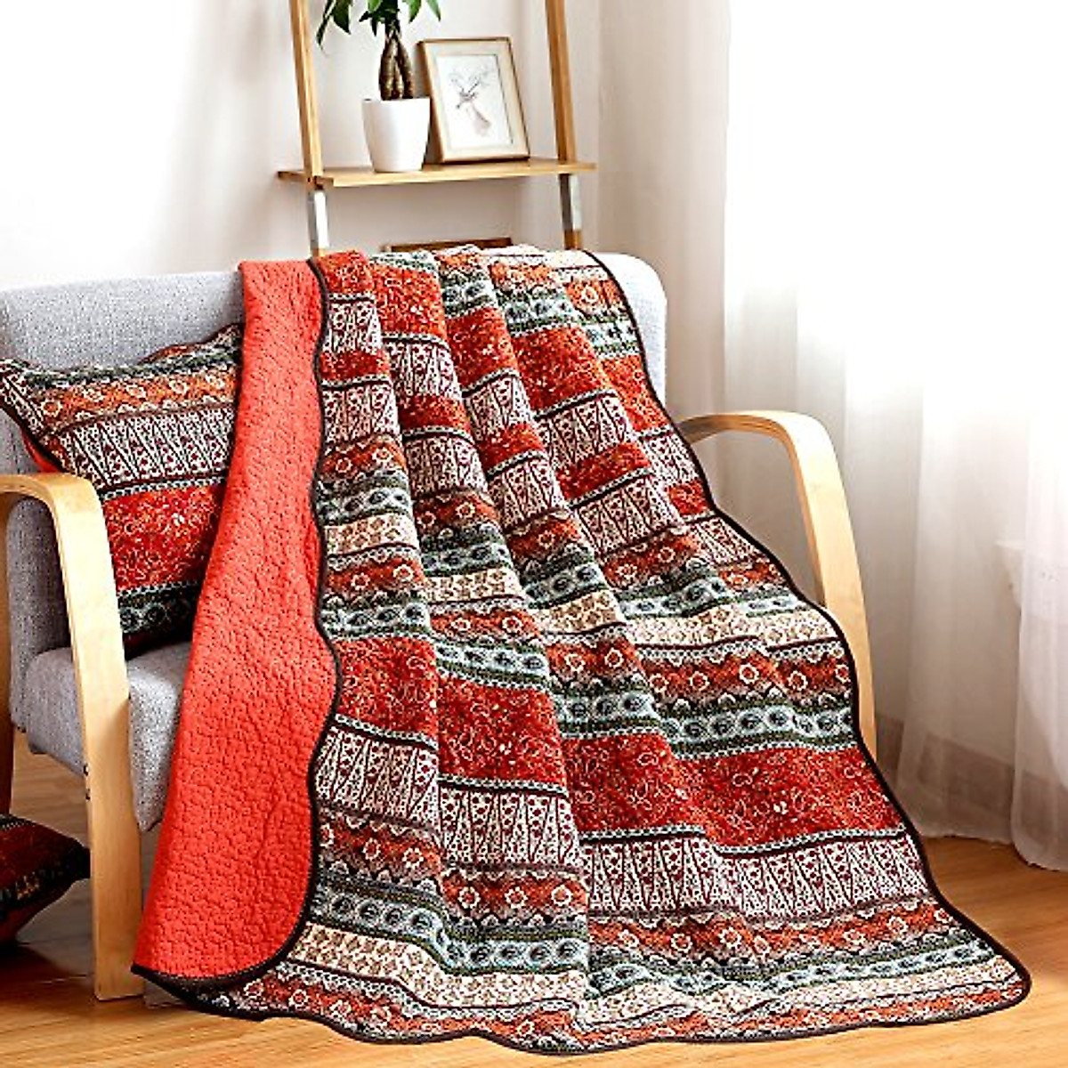 NEWLAKE Cotton 3-Piece Patchwork Bedspread Quilt Sets and Quilt Throw Blanket Bundle