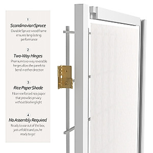 3 ft. Short Window Pane Shoji Screen - White - 4 Panels