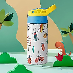 Stainless Steel Water Bottles Bright Insect Pattern Travel Water Cups with Handle And Silicone Straw Drinking Cup with Leak Proof Lid Thermo Travel Mug for Women Men