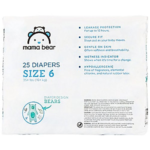 Amazon Brand - Mama Bear Diapers Size 6, 25 Count, Bears Print, White