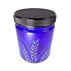 IncisoArt Hand Etched Decorative Jar Permanently Sandblasted (Sand Carved) Glass Handmade Custom Canister Screw-Top Lid (9 Ounce, Cobalt Blue Dragonfly Grass)