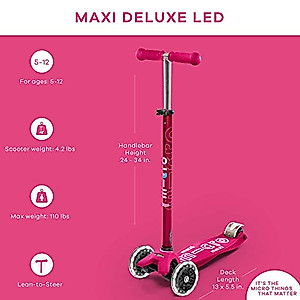 Micro Kickboard - Maxi Deluxe LED - Three Wheeled, Lean-to-Steer Swiss-Designed Micro Scooter for Kids with Motion-Activated Light-Up Wheels for Ages 5-12