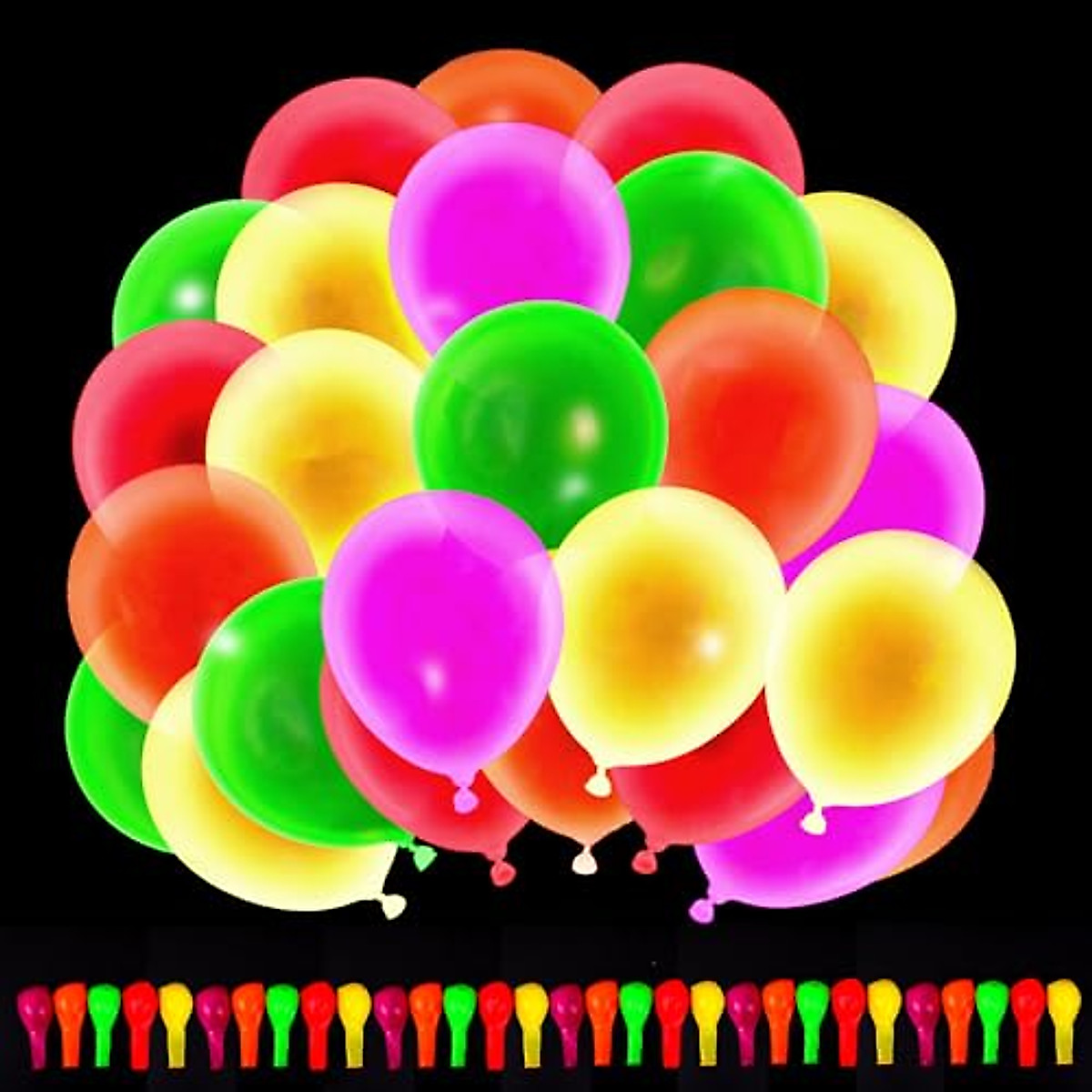 RUBFAC Neon Balloons, Glow in the Dark Party Supplies, 160pcs, 12 Inches, 5 Colors, Glow Balloons, Fluorescent Latex Neon Balloons, Birthday, Wedding Supplies