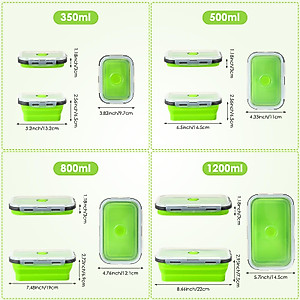 Dandat 16 Pcs Collapsible Food Storage, Silicone Food Storage Containers with Lids Including 8 Round Bowls, 8 Rectangle Bowls Collapsible Freezer Bowls Sets for Dishwasher (Green)