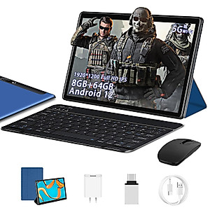 AOYODKG Tablet 2 in 1, 10.1 inch Android 11 Tablet with Keyboard, Case Mouse, 4GB RAM+64GB ROM(256GB Expand), Quad-Core Processor, 1280x800 IPS HD Display, Games, Wi-Fi, Bluetooth, AYO-A10 (Gold)