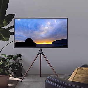 Link2Home Tripod TV Stand Swivel Easel for 45"-65" LED LCD Flat Screens up to 70 lbs., Tall TV Stand 54.5" for Corners, Bedroom, Black Bracket, Wood Base