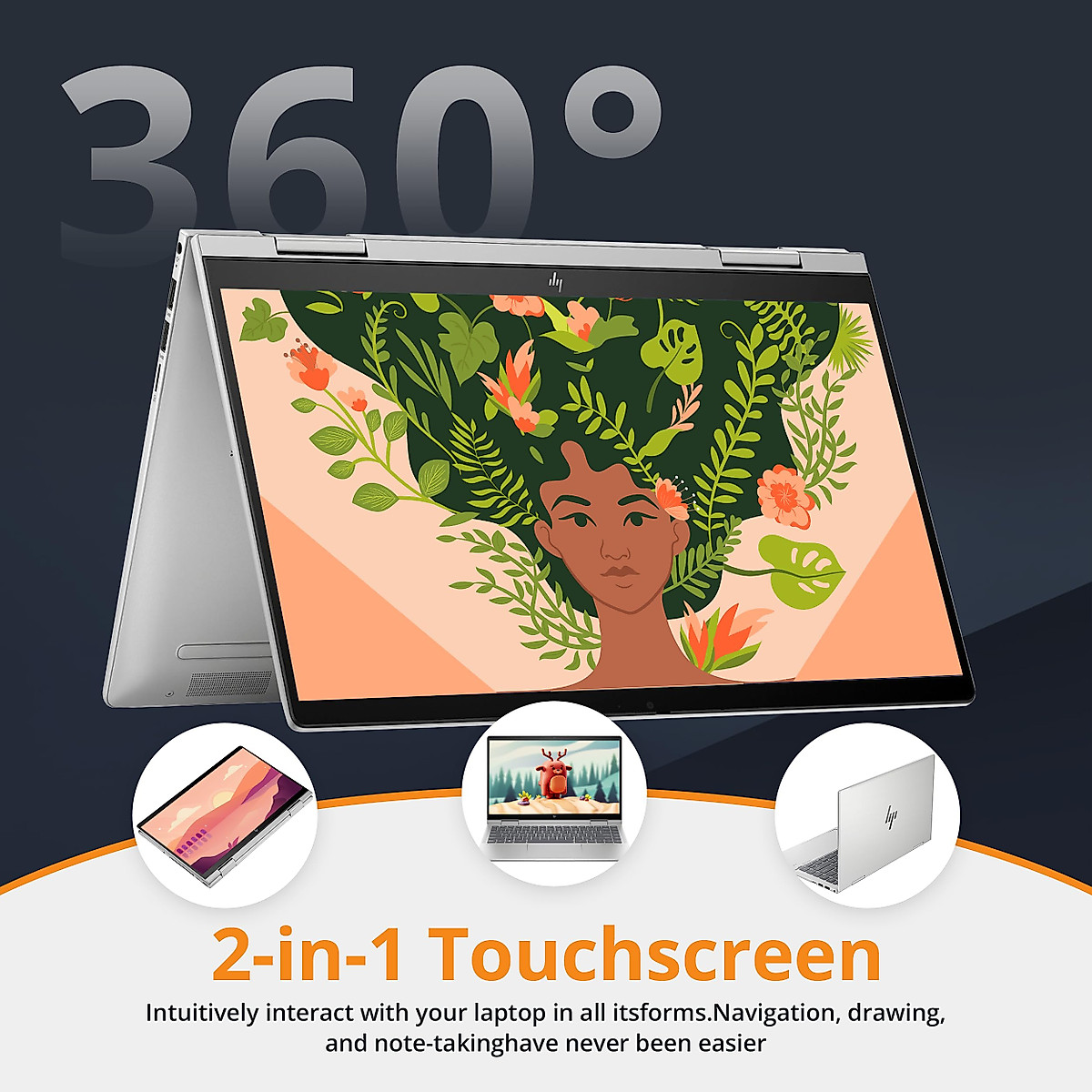 HP Envy x360 2-in-1 14" FHD Touchscreen Laptop, Intel Core i7-1355U, 16GB RAM, 1TB SSD, Backlit Keyboard, 5MP Camera, Fingerprint Reader, Wi-Fi 6E, Win 11, Silver
