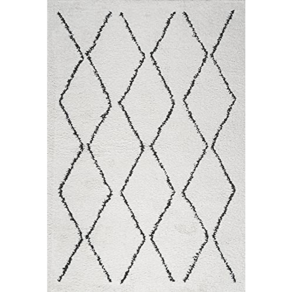JONATHAN Y MOH405A-8 Catala Moroccan Diamond Shag Indoor Area-Rug Bohemian Geometric Modern Glam Easy-Cleaning Bedroom Kitchen Living Room Non Shedding, 8 X 10, White/Black