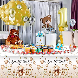 Capoda 3 Pcs Bear Baby Shower Tablecloths Bear Gender Reveal Table Covers Rectangle Plastic Bear Table Cloths for Bear Baby Shower Gender Reveal Party Decorations, 54 x 108 Inch, Brown