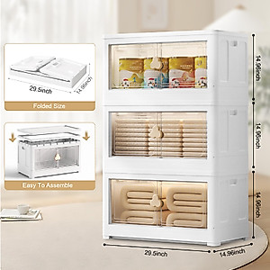 Stranthother 80 Gallon Large Storage Bins with Lids,Collapsible Plastic Storage Bins,Stackable Closet Organizer with Double Doors & Wheel,Folding Storage Cabinet Container Clothes Organizer,3 Pack