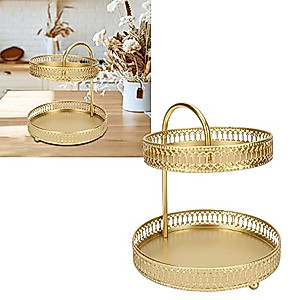 2 Tiered Tray Stand Dessert Cake Serving Holder Stand Fruit Rack with Handle, Food Presentation Serving Tray Decor for Kitchen, Living Room