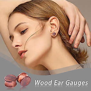 Longbeauty 2Pair Vintage Brown Natural Wood Double Flared Hollow+Saddle Tunnels Ear Plugs Stretcher Gauges 8MM=0G
