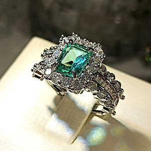 KINMOT Pretty Baguette Cut Shank Halo Sky Blue Square Zircon Engagement Rings Gift for Her