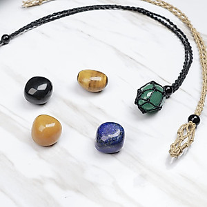 LERSUSI Stone Necklace Cord, Healing Crystal Necklace Set, Adjustable Rope, Handmade, Natural GemStone, Energy Crystal Spirit Jewelry, Aura Pendant（style6）