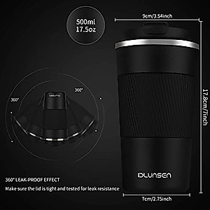 Dlunsen Travel Mug Insulated Tumblers Cup, Upgraded Double Walled Coffee Cup, Vacuum Insulation Stainless Steel with Leakproof Lids Coffee Mug, Eco-Friendly Reusable Cup for Coffee, Tea 17.5oz, Black