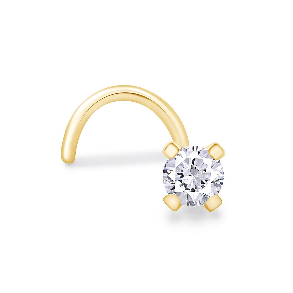 THE JEWEL ZONE 14K Solid Yellow Gold 22G Nose Stud Ring Jewelry Cubic Zirconia 1/1.5/2/2.5/3 MM