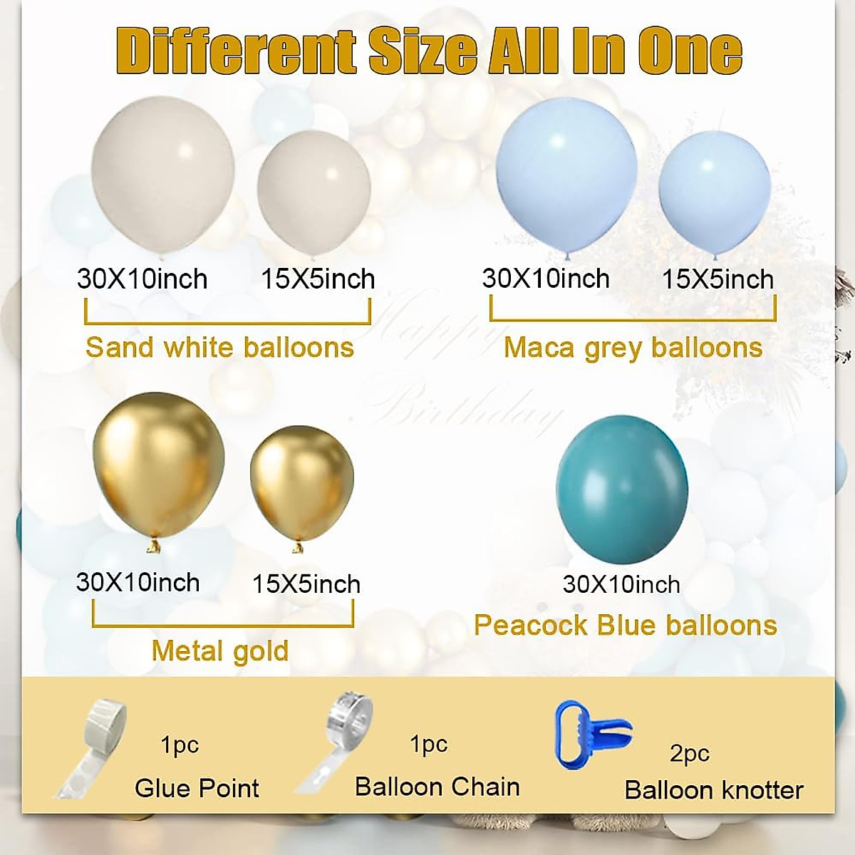 MEHOFOND 169pcs Dusty Blue Balloons Arch Kit Slate Blue Baby Shower Balloons Garland White Sand and Gold Wedding Balloon Decor Boy Birthday Women Bridal Shower Party Decorations