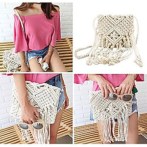 Donalworld Women Tassel Shoulder Bag Bohemian Beach Crochet Messenger Bags White