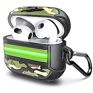 Tamiia Case Compatible with AirPods 3rd Generation (2021) Luminous Cover, Rugged Corner Design AirPods 3 Camo Case, Full-Body Shock Protective Cover with Keychain for AirPods 3 Charging Case, Black