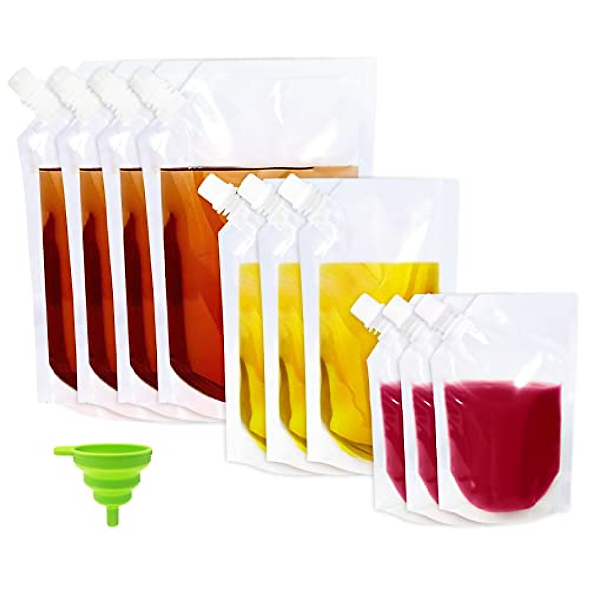 Plastic Flask, Reusable Drink Pouches for Adults, Plastic Flasks Bags for Women(4x32oz+3x16oz+3x8oz+1 funnel)