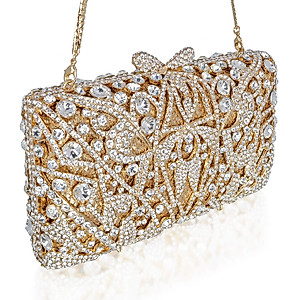 MOSSMON Luxury Crystal Clutch Women Rhinestone Evening Bag for Party and Wedding Gold