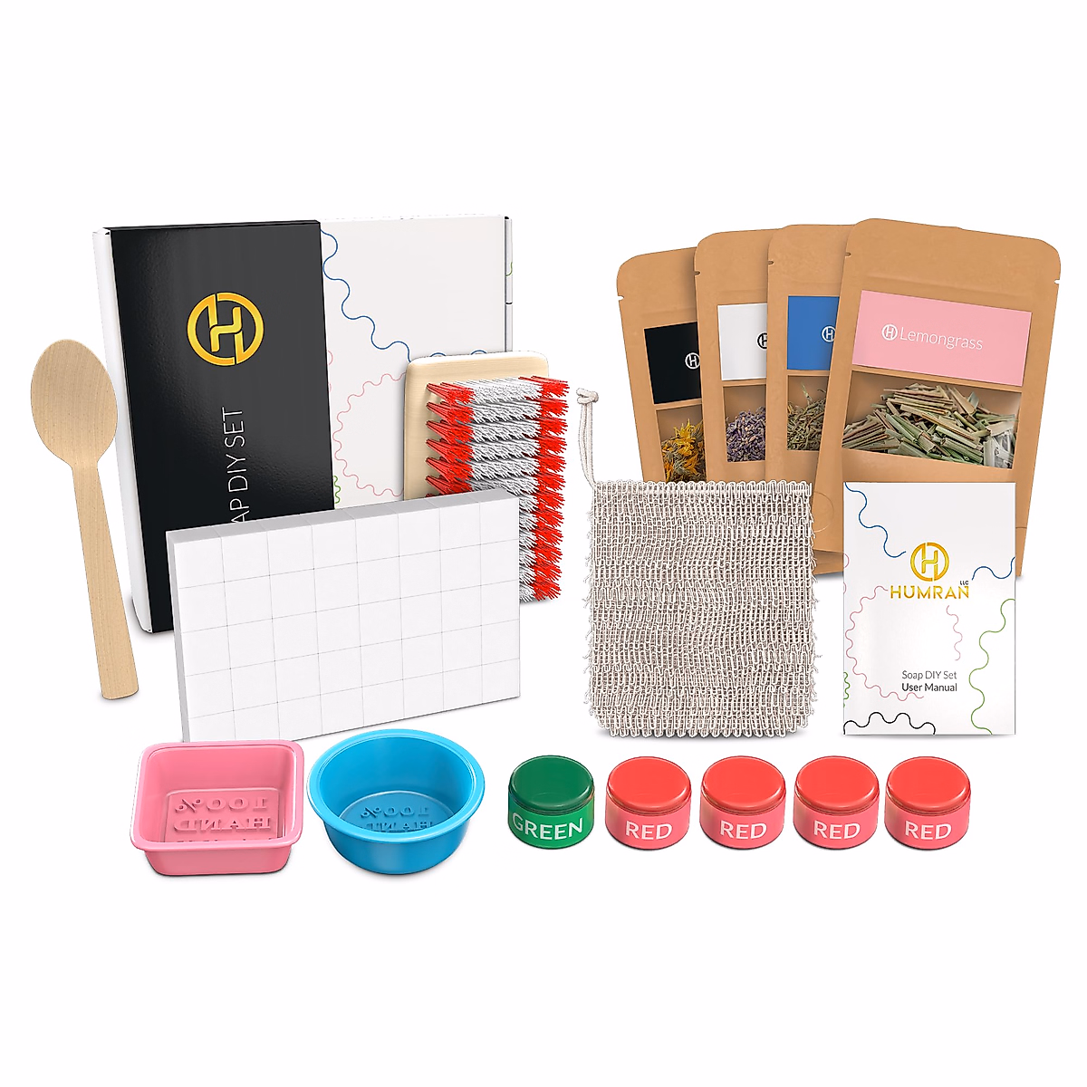 HUMRAN LLC Large Soap-Making Kit - Suitable for Adults, Kids, and Beginners - Incl. Dry Herbs - Soap Maker with Powdered Colors and Different molds - Great Gift idea