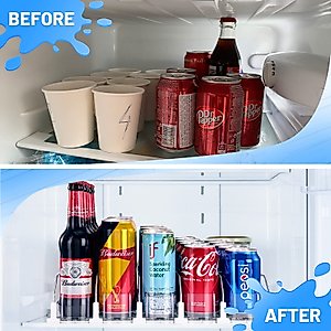 Drink Organizer for Fridge, Self-Sliding Soda Can Organizer for Refrigerator and Adjustable Width, 12oz 16oz 20oz drinks can be accommodated, up to 40+ Cans（5+3 ROWS）