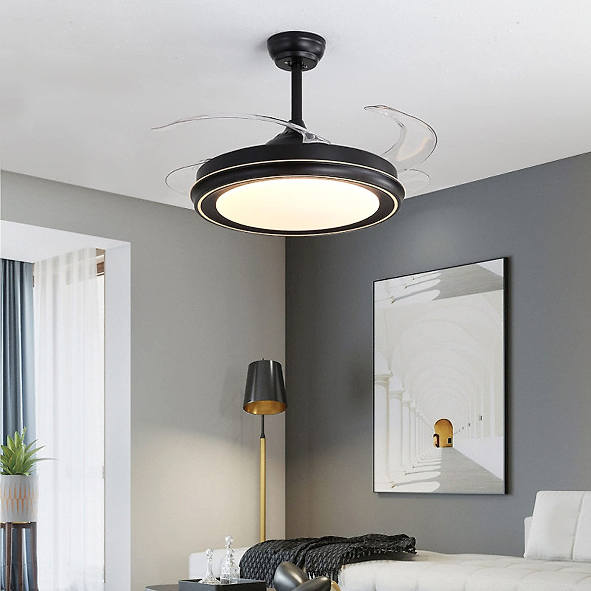 YUEGOO Ventiladores De Techo con Lámparas, Lámpara De Ventilador De Techo, Ventilador De Techo Moderno De 48 "Con Luces Colgantes De Control Remoto Industrial Ligero Para la Sala De Estar De Interiore